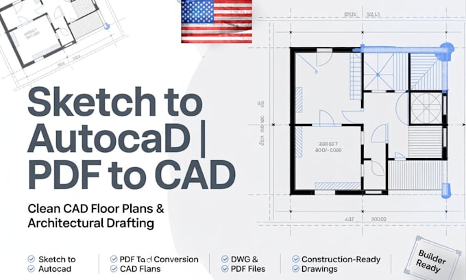 Sketch to autocad pdf to cad, cad floor plan architectural drafting by ...