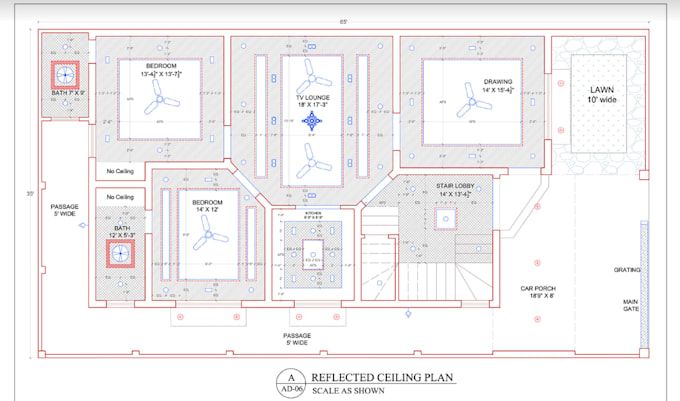 Make 2d ceiling layout, room plan, house elevation, roof section ...