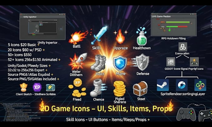 2d game icons game ui icons pixel game assets ui buttons game 2d props ...