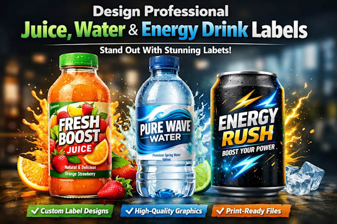 Design juice label water bottle label and energy drink labels for your ...