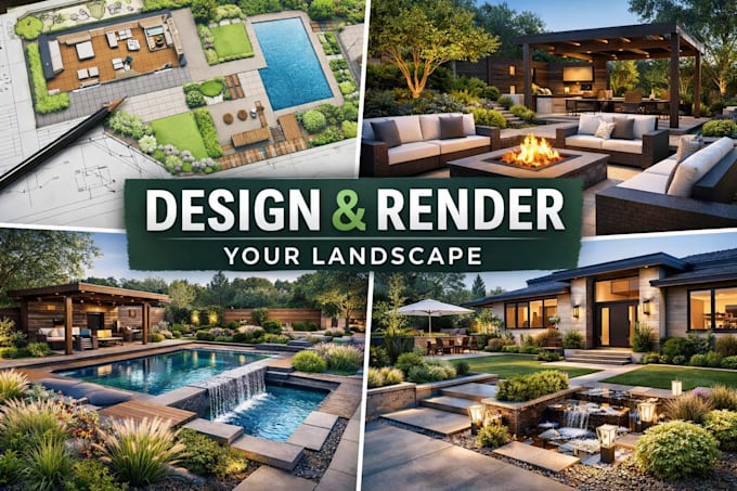 Design and render landscape design backyard, patio, terrace 3d ...