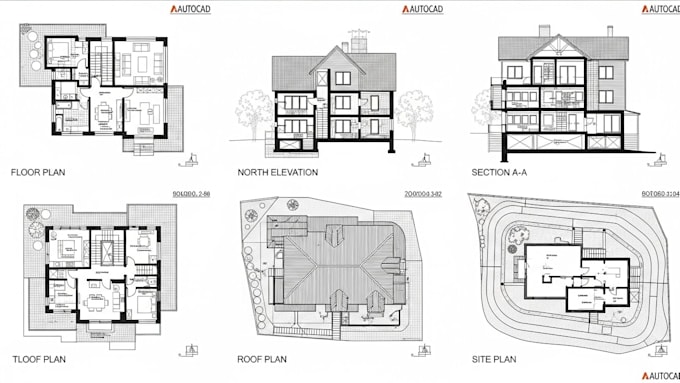 Draft architectural floor plans, elevation, section, roof, site plans ...