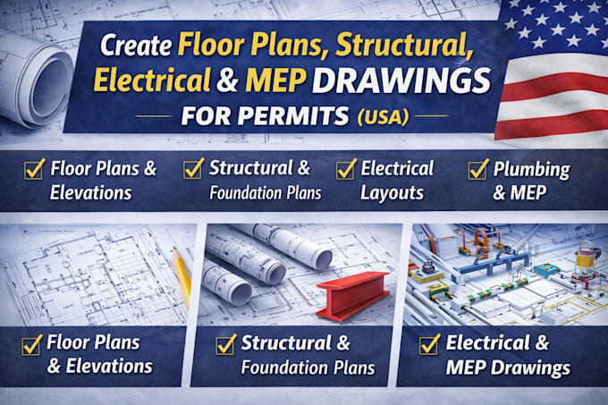 Create floor plan structural electrical mep drawing for permits remodel ...