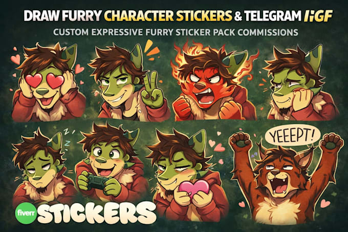 Draw cute furry telegram and discord stickers animated furry emote ...