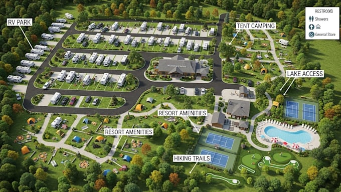 Create professional 2d 3d property map, land map, campground, rv park ...