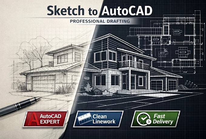 Convert hand sketches into professional autocad drawings by Arch ...