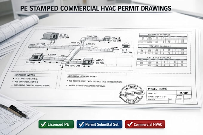 Deliver licensed pe stamped commercial hvac permit drawings by Paisley ...