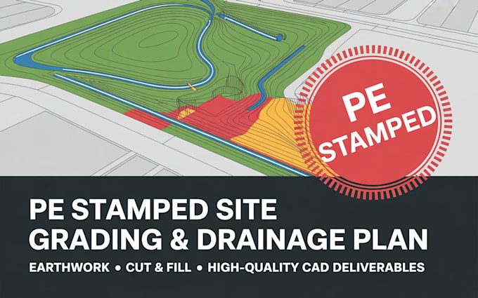 Provide site grading plan, earthwork plan, cut and fill cad, pe stamped ...