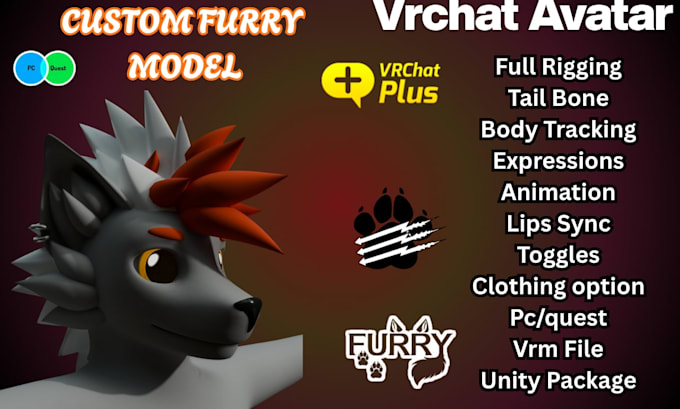 Model realistic 3d furry model, vrchat avatar or 3d vtuber model for pc ...