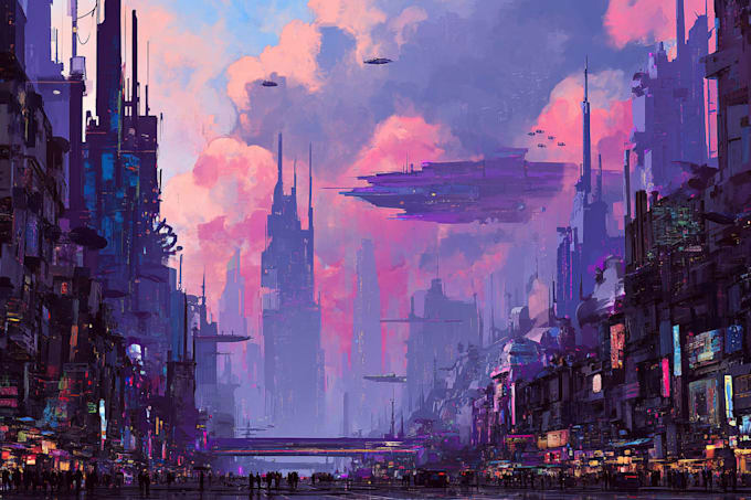 Draw a cyberpunk futuristic city art illustration by Kathryn_moral | Fiverr
