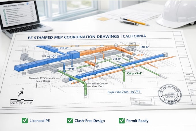 Prepare licensed pe stamped mep coordination drawings for california by ...