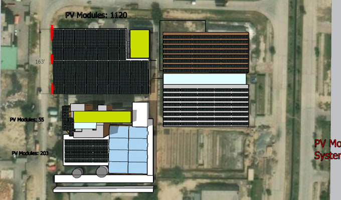 Provide complete solar pv system design with 2d 3d layouts and ...