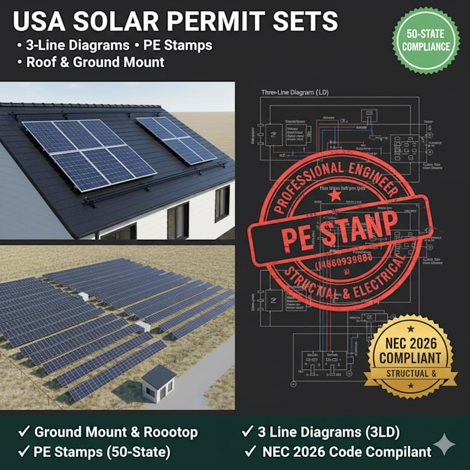 Design nec 2026 solar permit sets with 3 line diagrams and pe stamps by ...