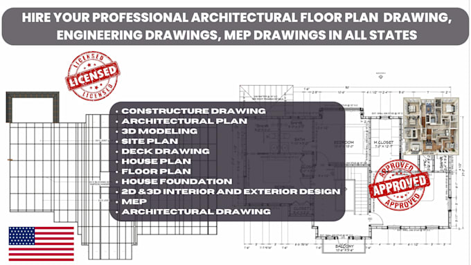 Draw full architectural floor plan drawings mep for construction and ...