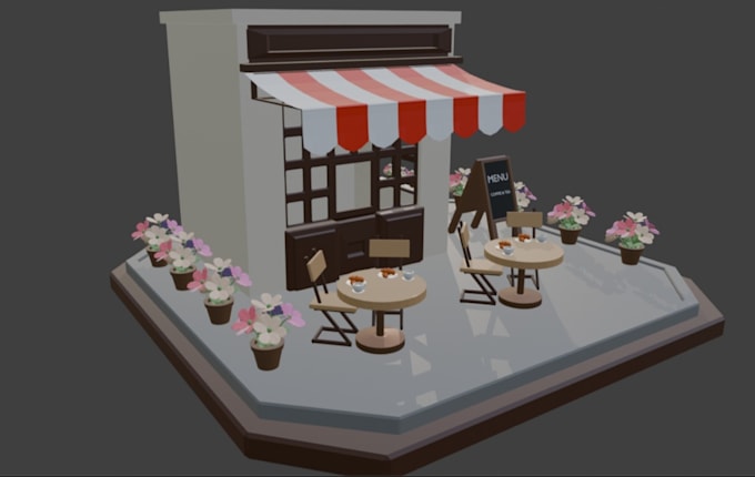 Design a realistic 3d cafe interior and exterior in blender by ...
