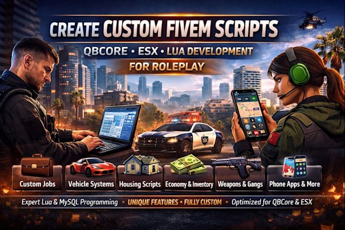 Create custom fivem scripts qbcore esx lua development for roleplay by ...