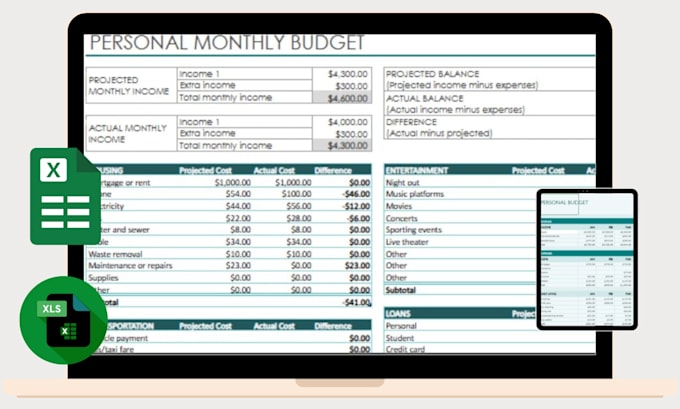 Design microsoft excel template excel spreadsheet budget planner ...