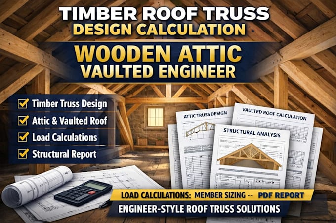 Timber roof truss design calculation wooden attic vaulted structural ...