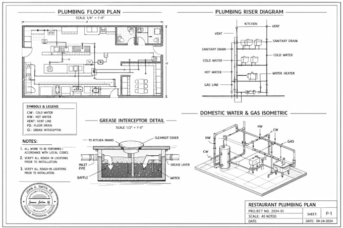 Design licensed pe stamped restaurant plumbing drawings by Miguel ...