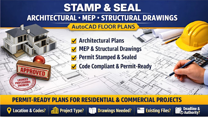 Sellar y estampar plano arquitectónico, dibujo mep y estructural en autocad