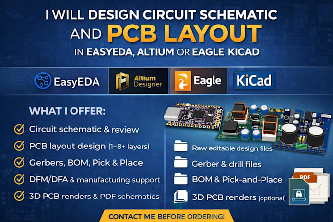 Design circuit schematic and pcb layout in easyeda, kltium or eagle ...