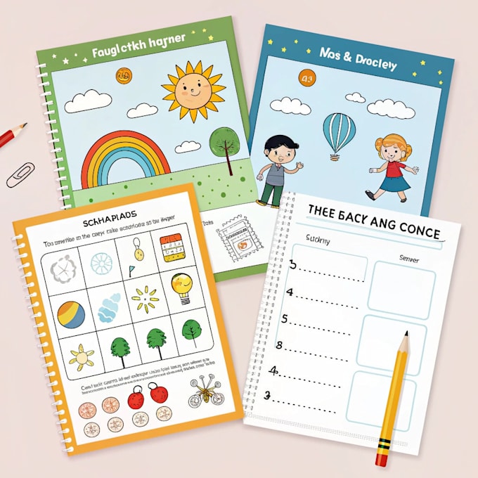 Design english, math, science worksheet, kids activity tracing workbook ...