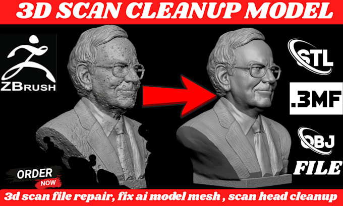 3d scan cleanup, stl file repair, fix mesh model, modify, edit stl, obj ...