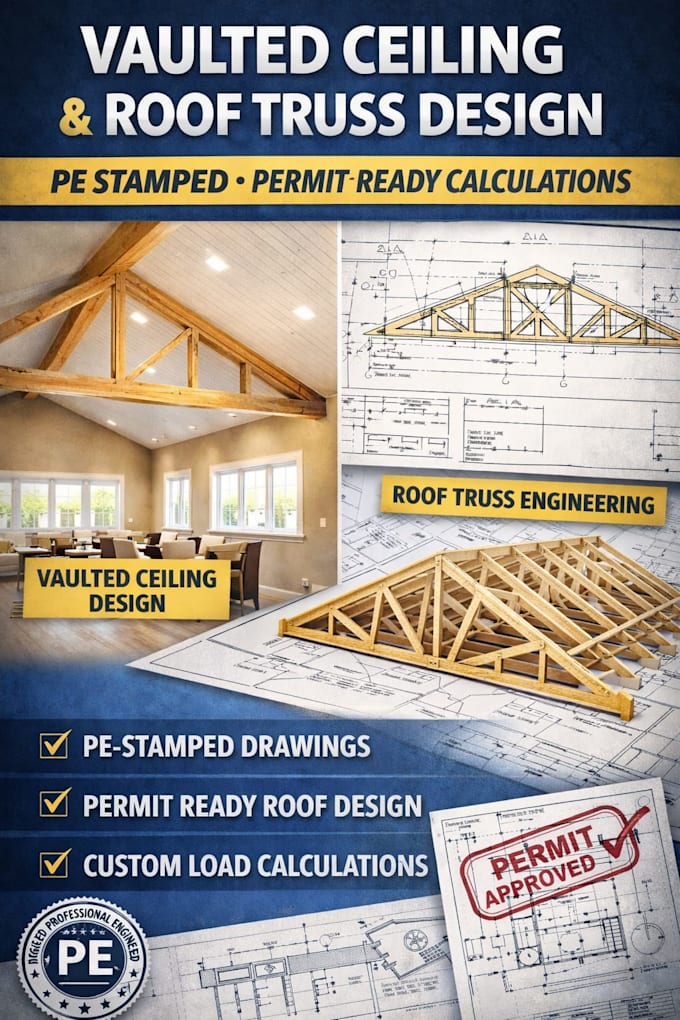 Vaulted ceiling roof truss design pe stamped permit ready calculations ...