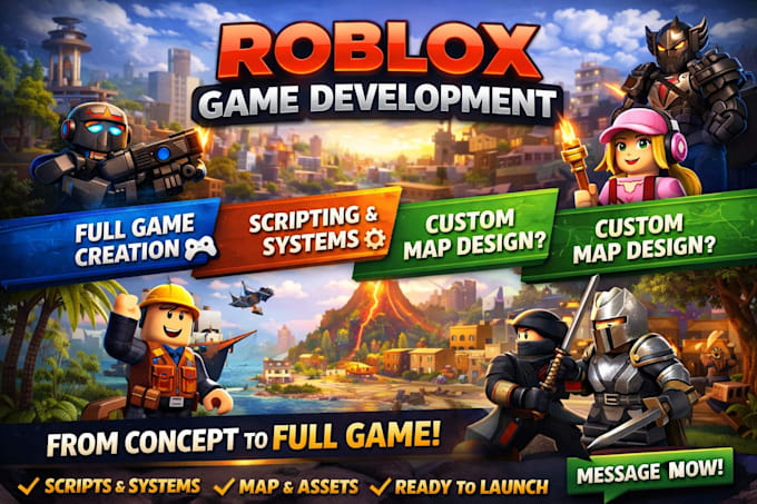 Build full roblox game, develop roblox game, make roblox map, roblox ...