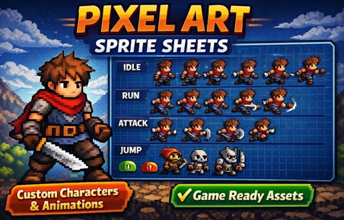 Create pixel art sprite sheets, animations, and character by Bmthaiwoy ...