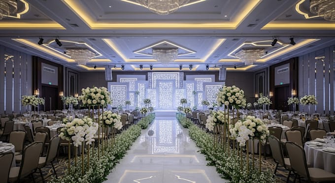 Design 3d wedding design, 3d event space, indoor wedding design with ...