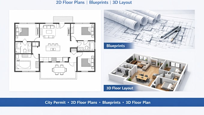 City permit architectural drawings with 2d floor plans blueprints 3d ...