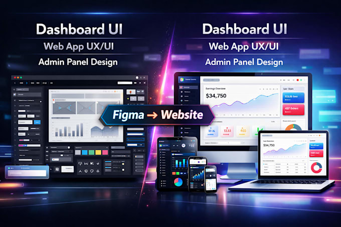 Design dashboard, web app, admin panel ux ui in figma, convert figma to ...