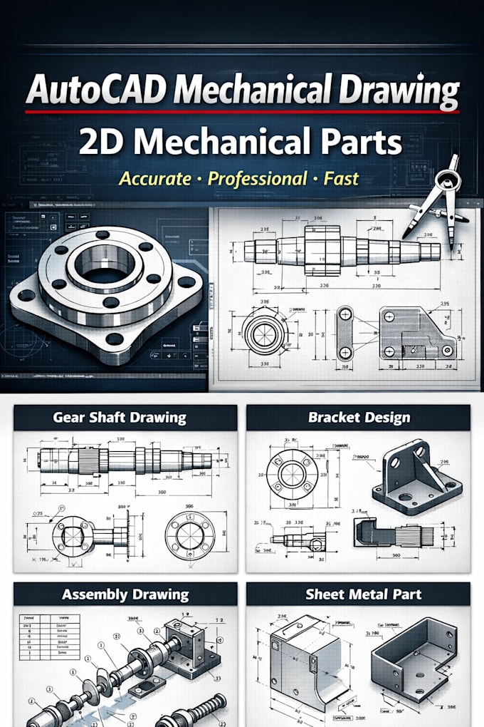 Do professional autocad 2d mechanical part drawings by Mahboub25 | Fiverr