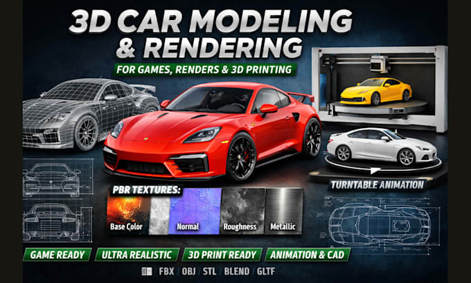 Do 3d car modelling for game, 3d rendering, 3d printing and car ...