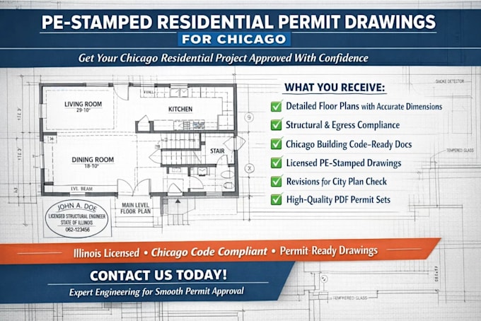 Draw stamped residential floor plans for permits in chicago by Gage ...