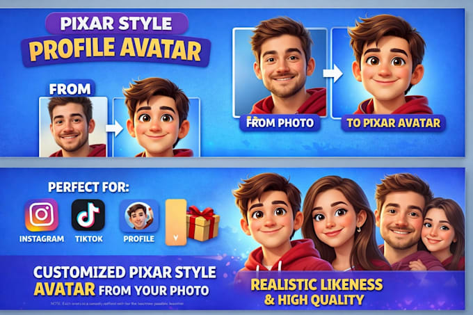 Create a pixar style avatar for instagram or profile picture by ...