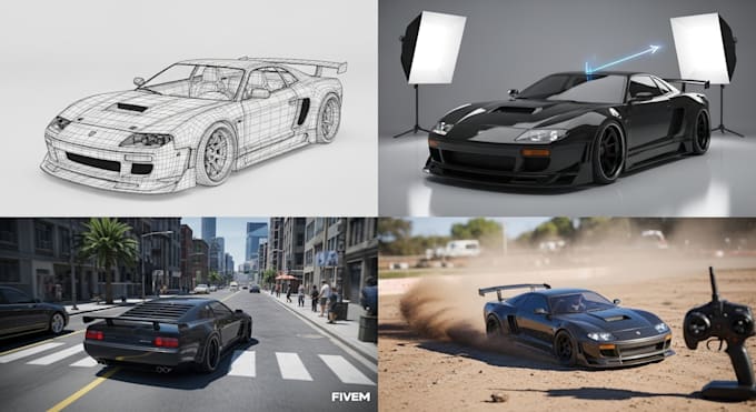 Create 3d car modeling car design animation automotive fivem rc model ...