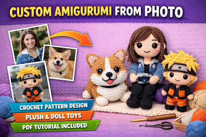 Convert your image into custom crochet pattern amigurumi doll or plush ...