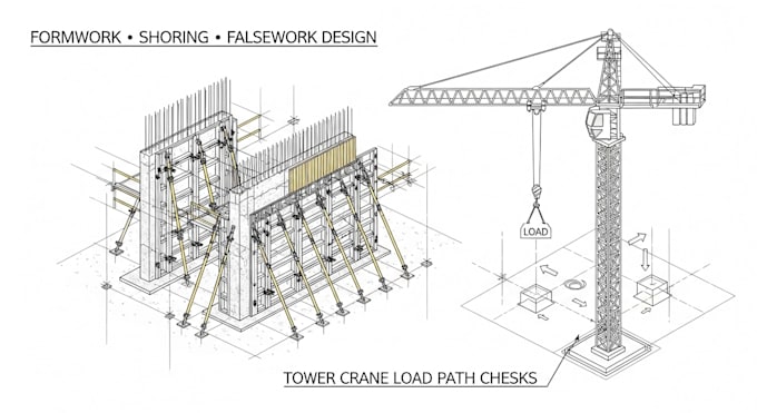 Concrete formwork and shoring design falsework, bracing, crane load ...
