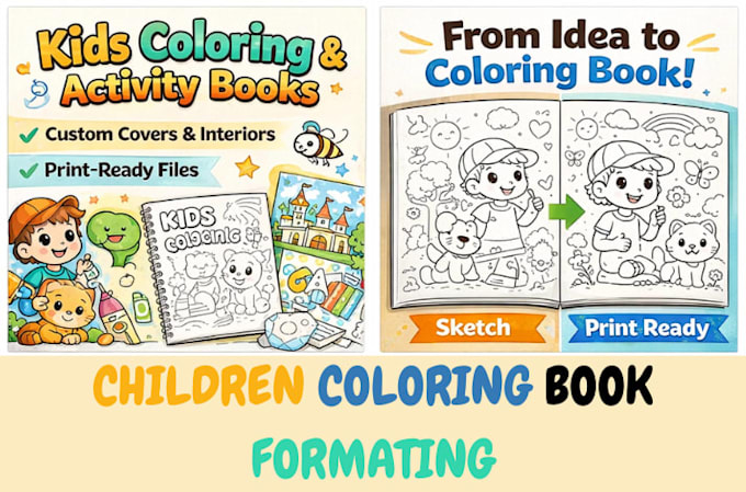 Create kids coloring book cover and activity book interior design for ...