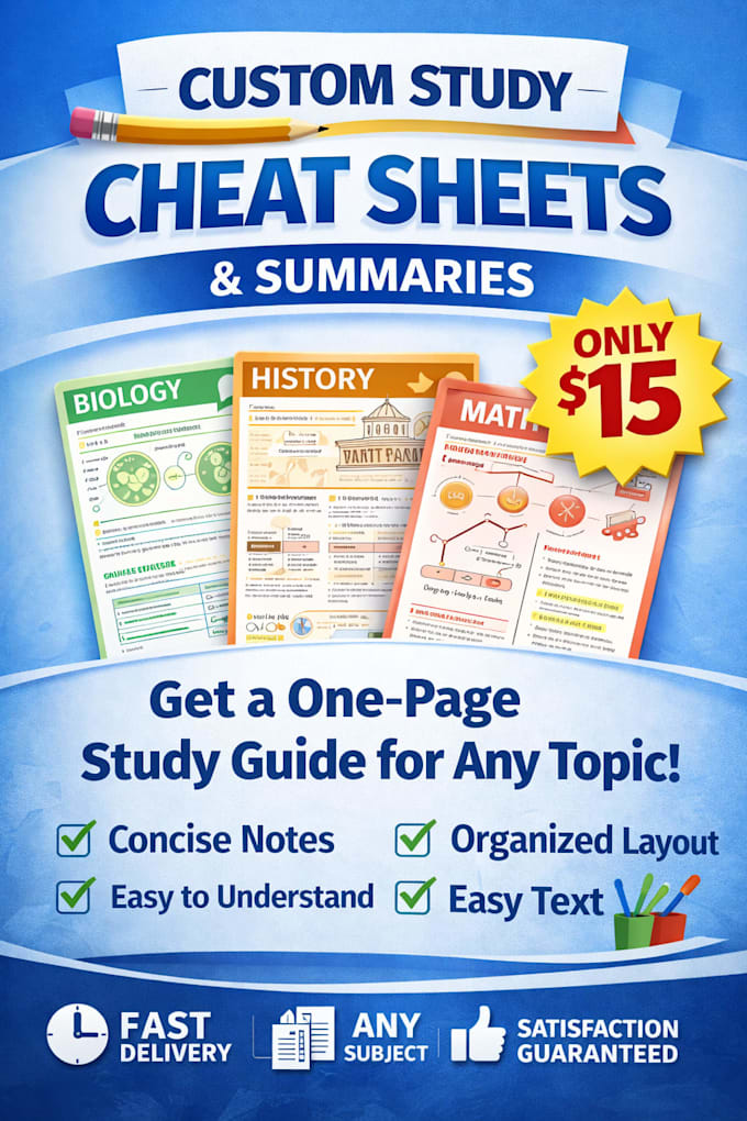 Make custom study cheat sheets summaries by Manharthakur411 | Fiverr