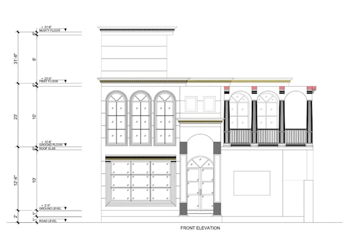 Convert sketch to 2d floor plan, house elevation drawing,section plan ...
