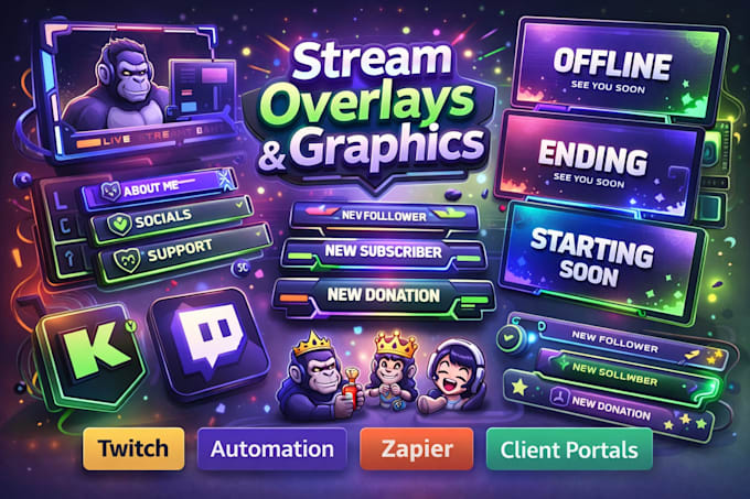Design animated stream overlay, kick, twitch overlay, twitch logo ...
