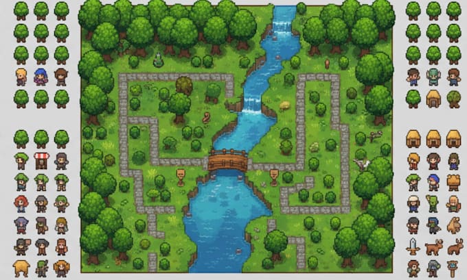 Make pixel art tileset, tile map pixel art assets, 2d game pixel art ...