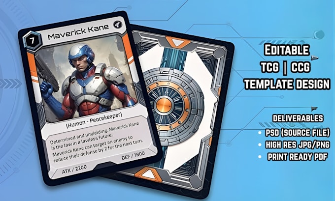 Diseñaré plantilla editable de tarjeta de trading, marco de tcg, ccg ...