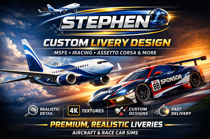 Create realistic custom aircraft and car liveries for msfs, iracing and ...