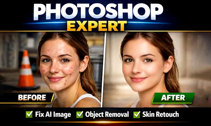 Do photoshop work, headshot retouch, remove person, object and photo ...