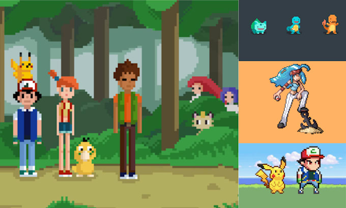 Create pokemon pixel art sprite sheet, fakemon trainer, gen 1 2 3 ...