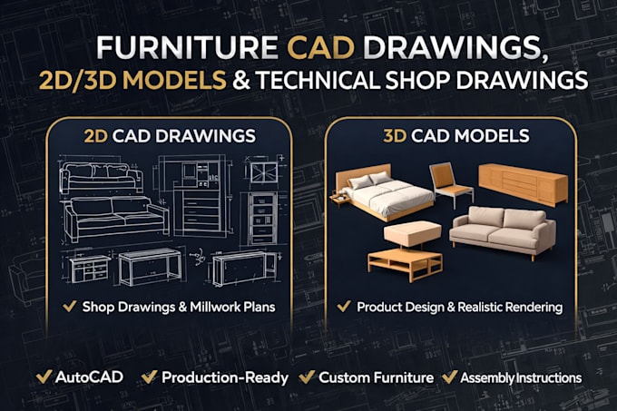 Crear dibujos cad de muebles, modelos 2d y 3d, dibujos técnicos de taller